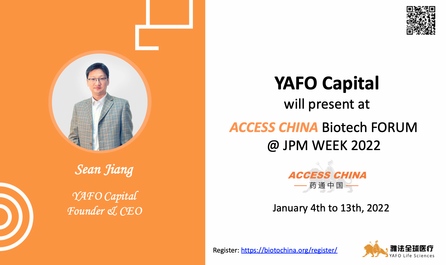 YAFO Capital to Participate at ACCESS CHINA Biotech Forum – BioToChina.org